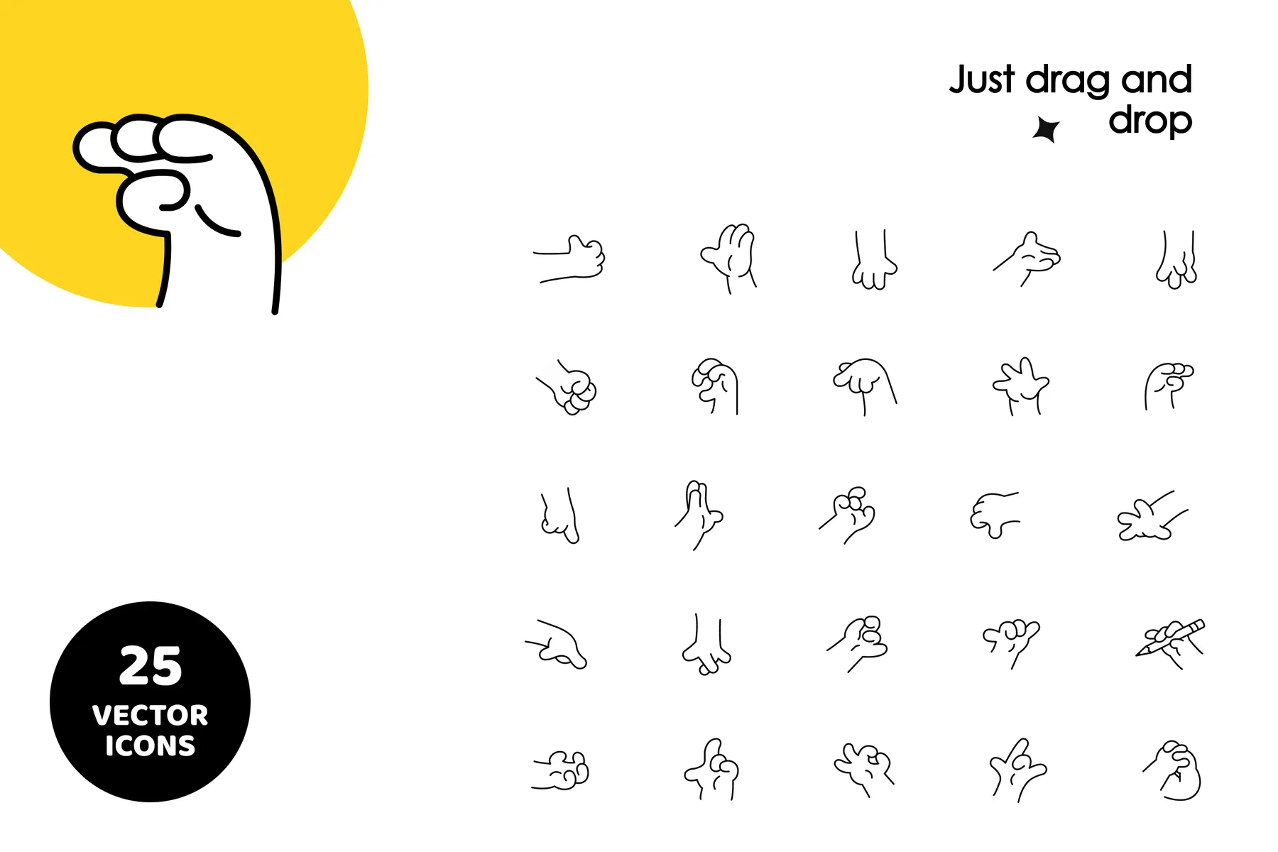 Hand gestures pack - 25 drawn illustrations. Hand icons. Hands icon set ...